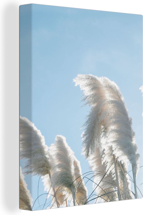 Canvas Schilderij Lucht - Gras - Pampasgras - 90x120 cm - Wanddecoratie | bol