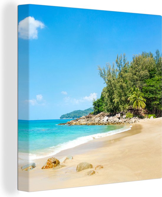 Canvas Schilderij Strand - Zee - Planten - Tropical - 90x90 cm - Wanddecoratie | bol.com