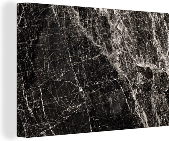 Canvas schilderij 140x90 cm - Wanddecoratie Stenen - Marmer - Zwart - Wit -... | bol