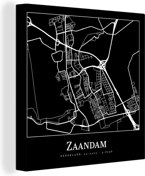 Canvas Schilderij Zaandam - Plattegrond - Stadskaart - Kaart - 90x90 cm ...