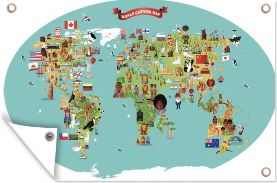 Tuinposters buiten Een cartoonillustratie van een kaart van de wereld ...