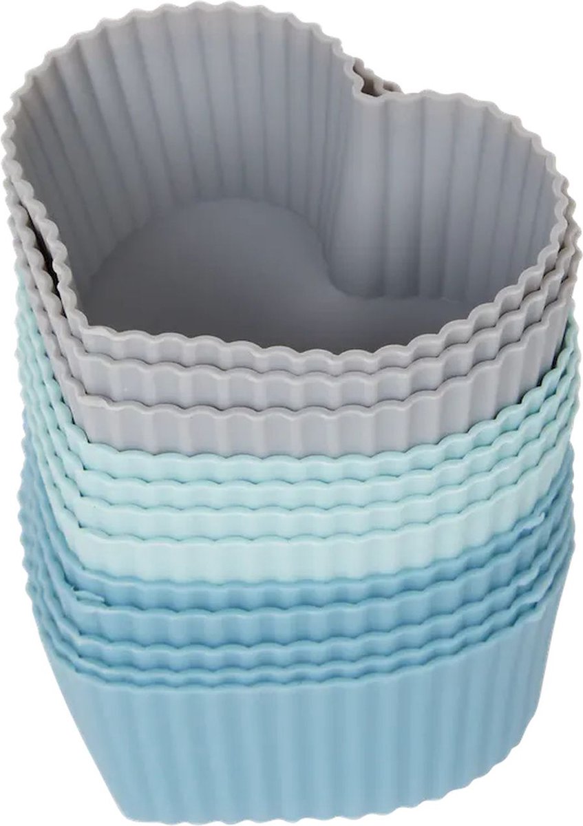 Siliconen Muffin & Cupcake hartvormige bakvormpjes - Grijs / Turquoise ...