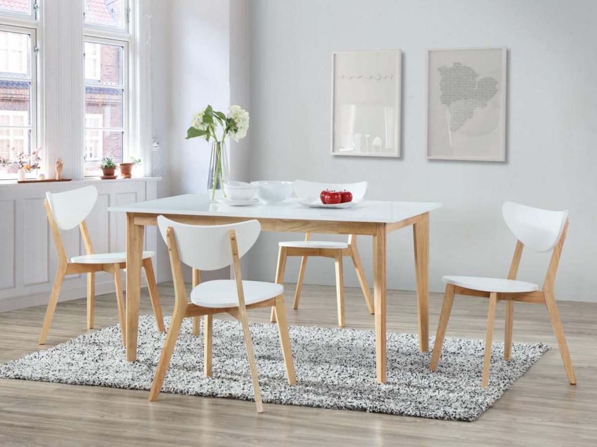 Uittrektafel CARINE - 6 tot 8 personen - Massief hevea en MDF - Wit L 180 cm x H 75 cm... | bol.com