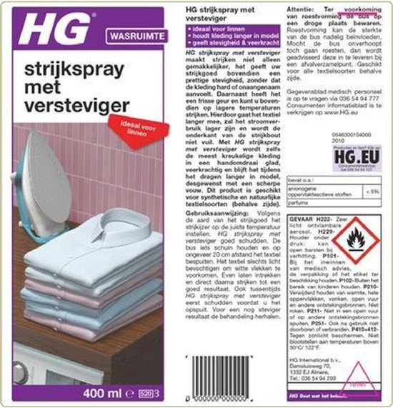 HG strijkspray met versteviger - 400ml - houdt kleding langer in model ...