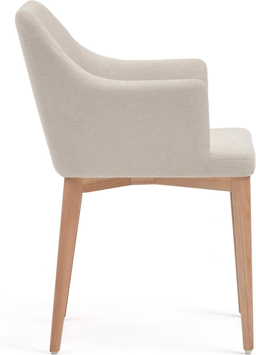 Kave Home - Croft stoel in beige chenille met massief essenhouten poten | bol.com