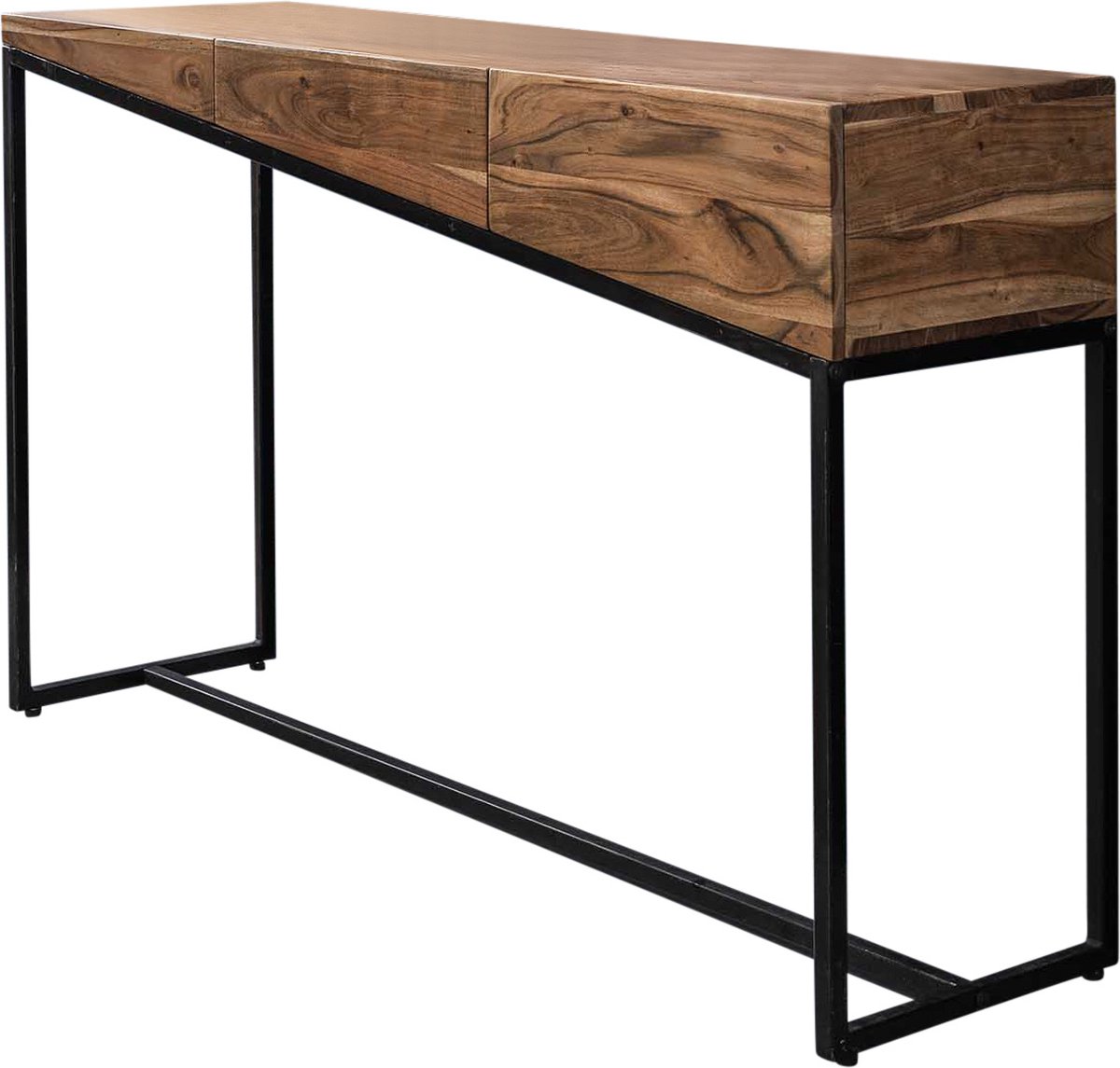 Triangle - Sidetable - 2 lades - massief acacia - naturel - zwart ...