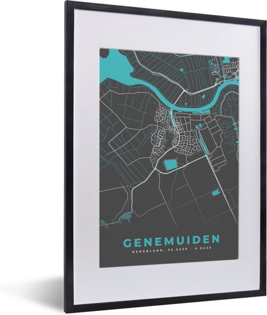 Fotolijst incl. Poster - Kaart - Genemuiden - Plattegrond - Stadskaart ...