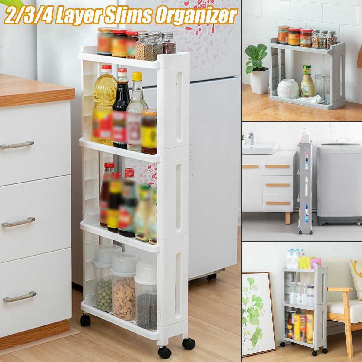 Keukentrolley-4 Lagen Opbergrek Keuken Trolley Verplaatsbare Plank -Wit ...
