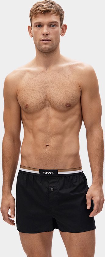Hugo Boss BOSS 2P wijde boxershorts signature stripe beige & zwart ...