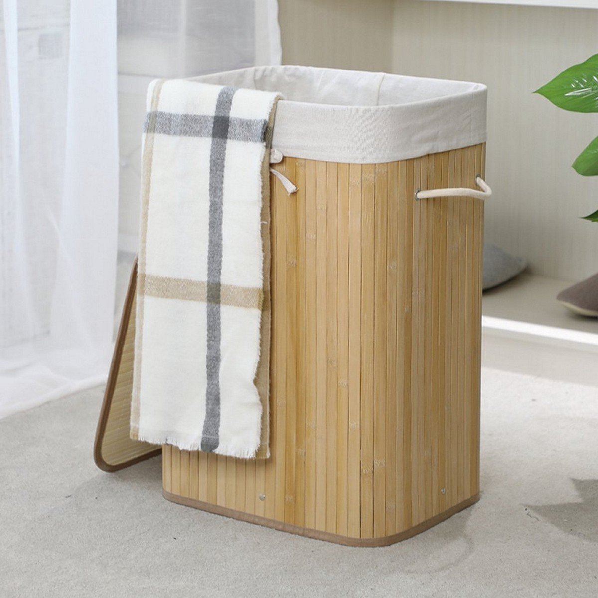 Homestyle Pro Rechthoekige Bamboe Wasmand 40x30x60 cm Naturel/Wit | bol.com