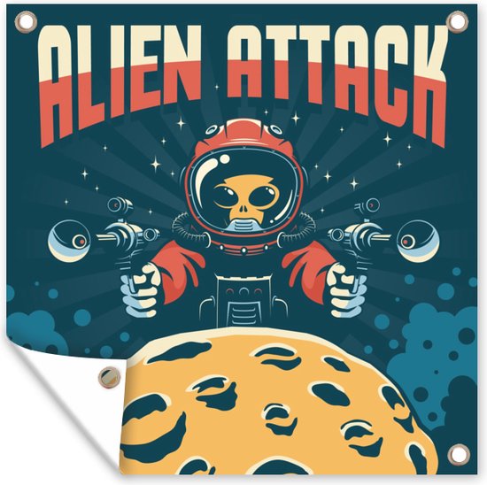 Tuindoek Alien Attack - Planeet - tekening - 100x100 cm | bol.com