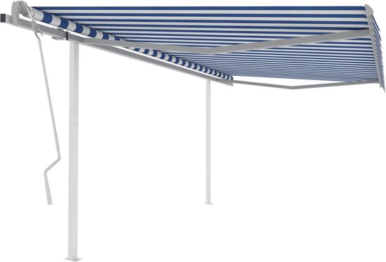 vidaXL Luifel handmatig uittrekbaar met palen 4x3 m blauw en wit | bol