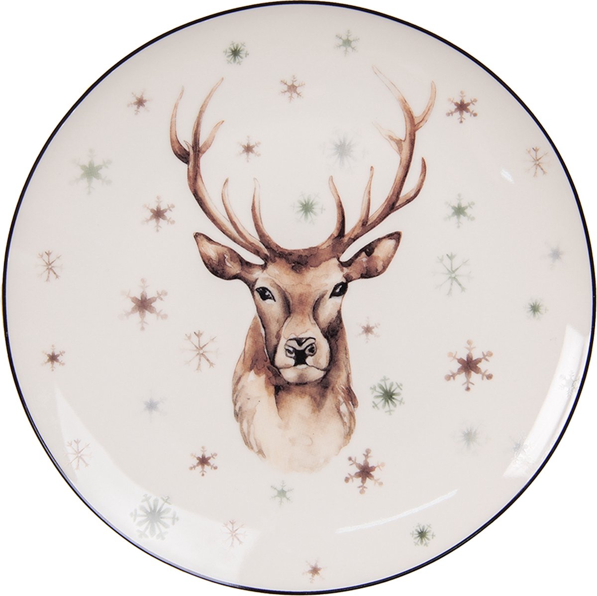 Clayre & Eef Ontbijtbord Ø 21 cm Wit Porselein Rendier Bord Eetbord ...