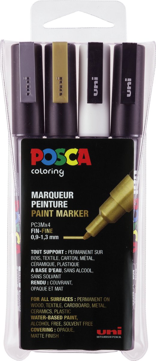 Posca stiften set 3M wit/zwart/goud/zilver | bol