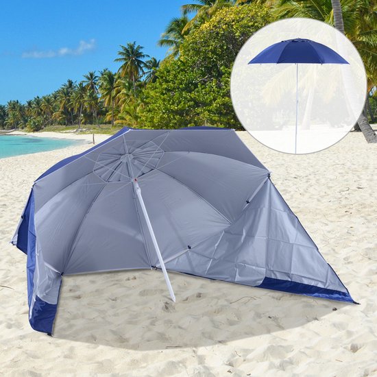 Outsunny 2-in-1 strandscherm zonnescherm strandtent windscherm 210 cm ...