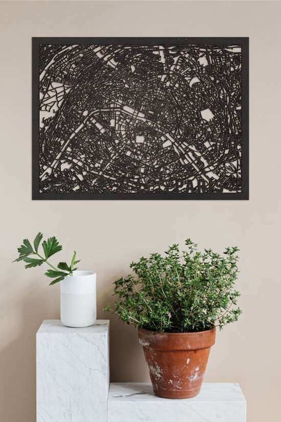 Houten Stadskaart Paris Zwart Mdf 100x75cm Wanddecoratie Voor Aan De ...