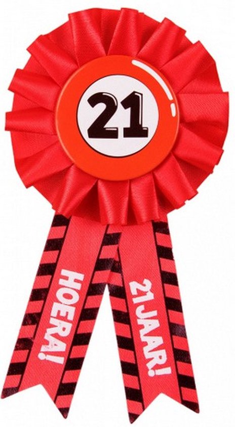 rozet Hoera 21 jaar 15 x 8 cm polyester rood | bol.com