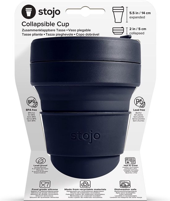 Stojo - Biggie Cup - 470 ml - Herbruikbaar - Opvouwbaar - Denim | bol.com