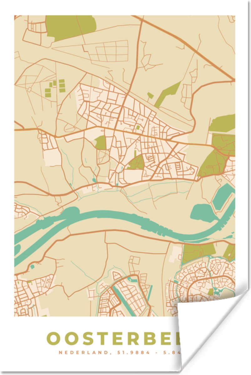 Poster Kaart - Stadskaart - Oosterbeek - Plattegrond - 120x180 cm XXL ...
