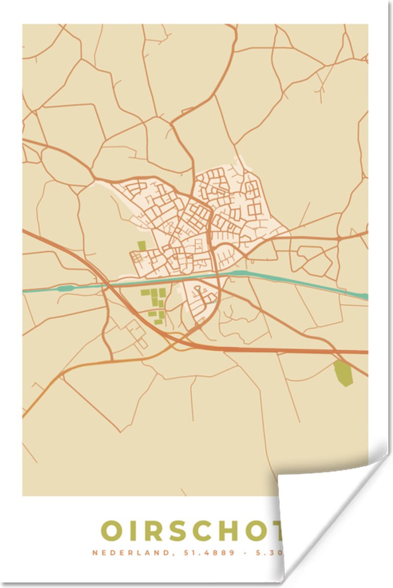 Poster Plattegrond - Oirschot - Kaart - Vintage - Stadskaart - 60x90 cm ...