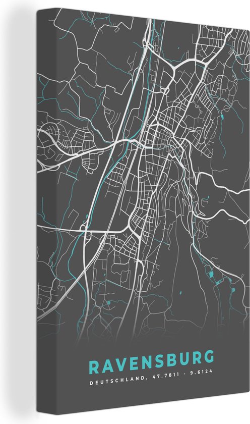 Canvas Schilderij Plattegrond – Ravensburg – Blauw – Stadskaart – Kaart ...