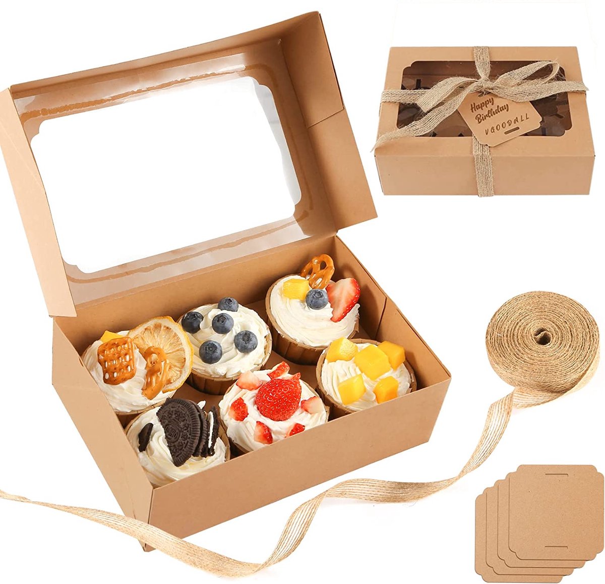 12 Stuks - Kraft Cupcake Dozen - Bakkerij Doos - Kraft Cupcake Drager ...