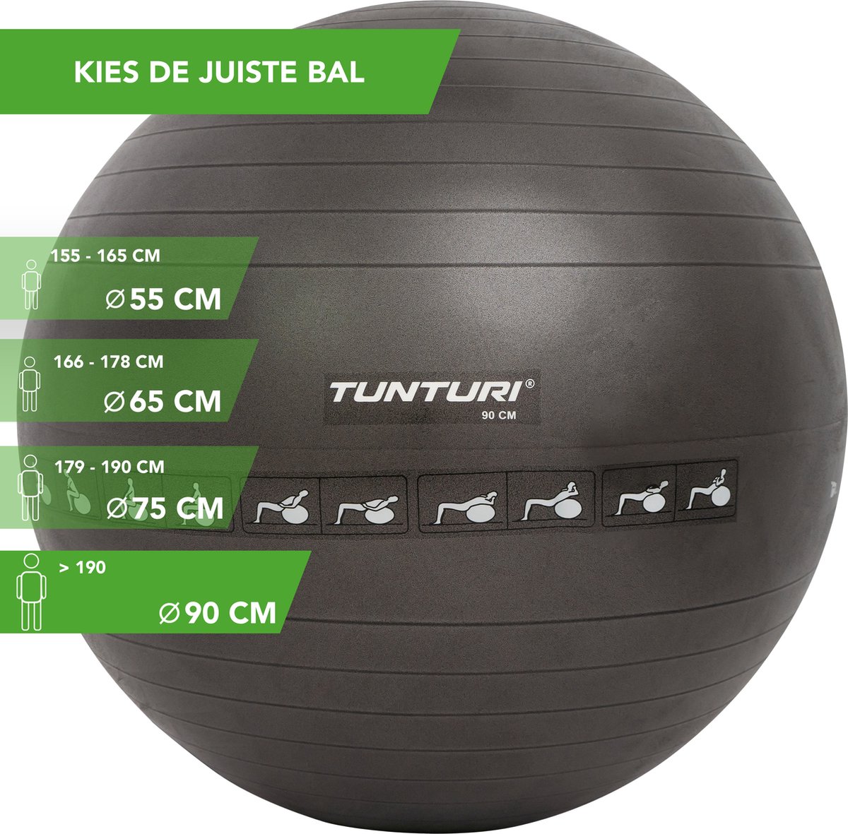 Tunturi Fitnessbal - Gymball - Swiss ball - 90 cm - Anti burst - Incl ...