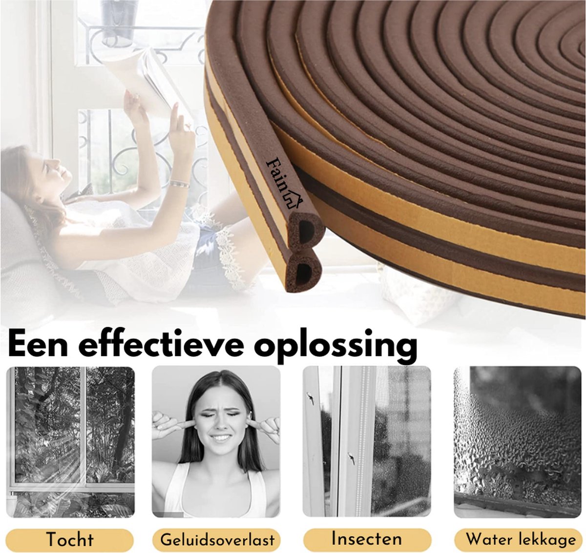Tochtstrips voor deuren – 6 Meter rol – Bruin – Tochtband zelfklevend ...