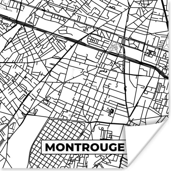 Poster Montrouge - Plattegrond - Kaart - Frankrijk - Stadskaart - Zwart ...