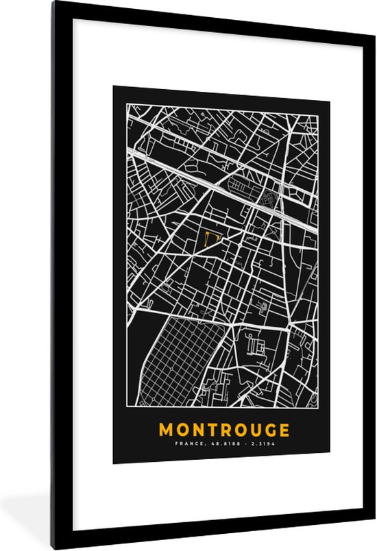 Fotolijst incl. Poster - Frankrijk - Montrouge - Stadskaart - Kaart ...