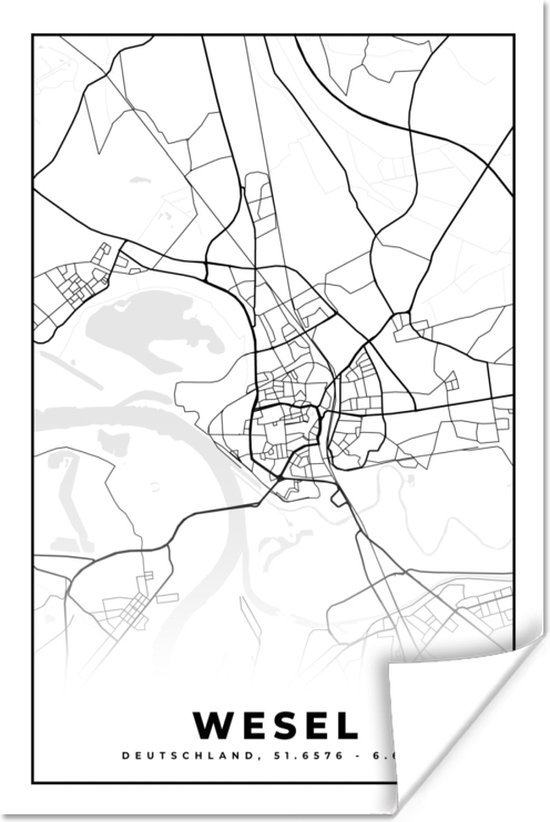 Poster Plattegrond - Wesel - Kaart - Stadskaart - 20x30 cm | bol.com