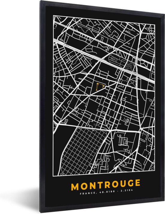 Fotolijst incl. Poster - Frankrijk - Montrouge - Stadskaart - Kaart ...