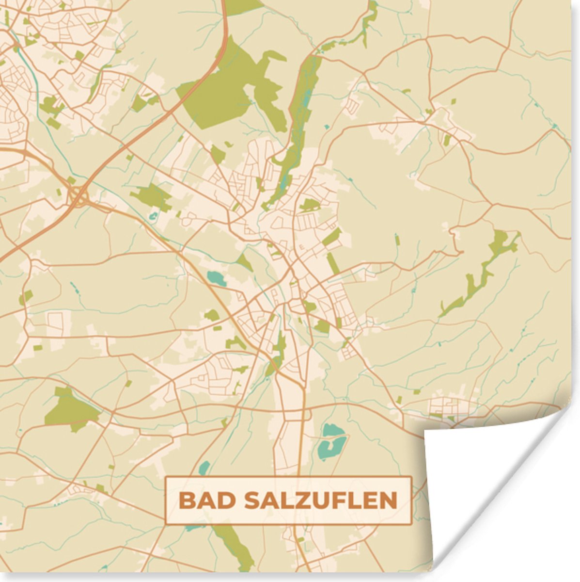 Poster Plattegrond - Bad Salzuflen - Kaart - Stadskaart - Vintage ...