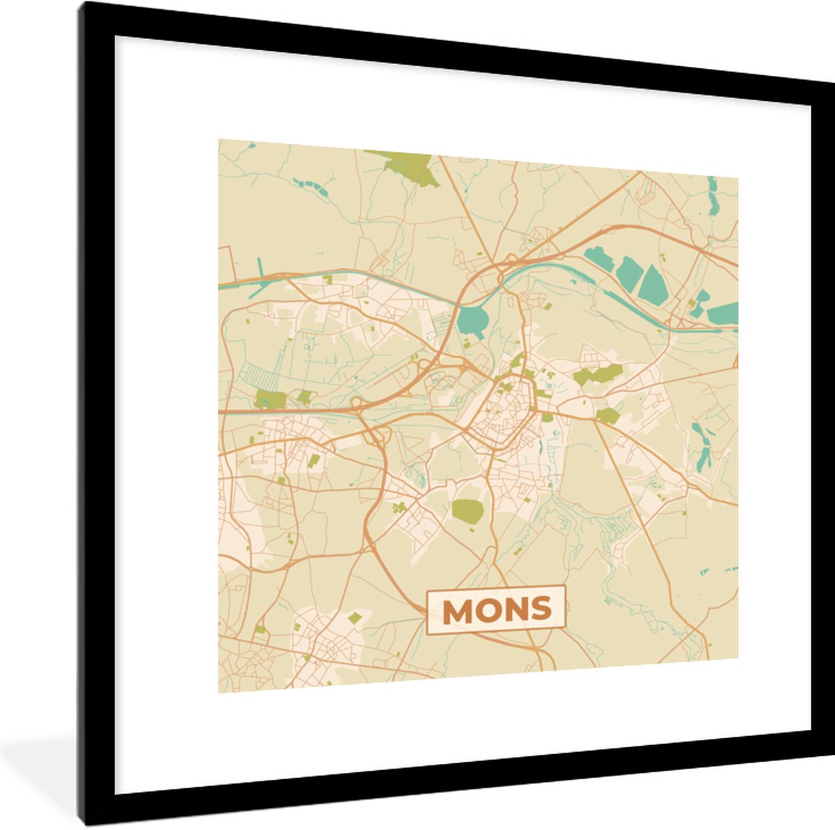 Fotolijst incl. Poster - Stadskaart - België - Mons - Kaart ...