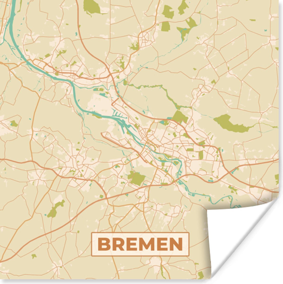 Poster Plattegrond - Vintage - Bremen - Kaart - Stadskaart - 100x100 cm ...