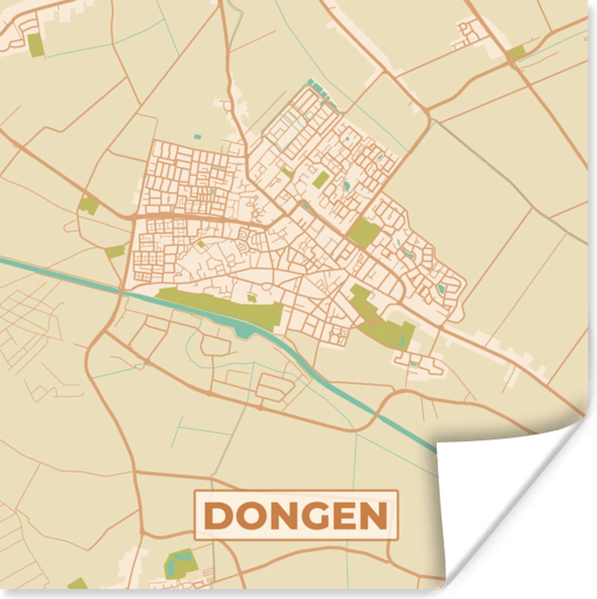 Poster Plattegrond - Dongen - Stadskaart - Kaart - Vintage - 30x30 cm ...