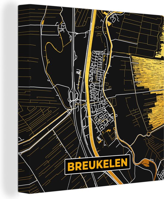 Canvas Schilderij Stadskaart - Kaart - Breukelen - Black en gold ...