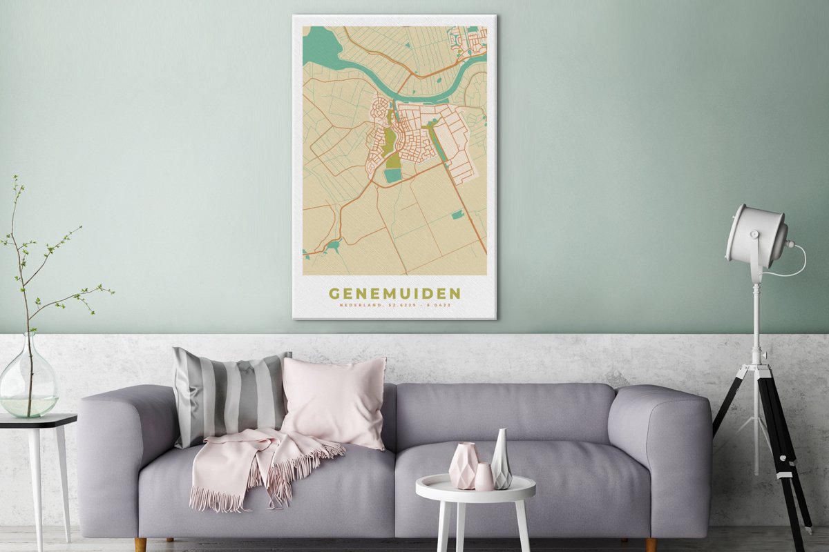 Canvas Schilderij Kaart - Genemuiden - Stadskaart - Plattegrond ...