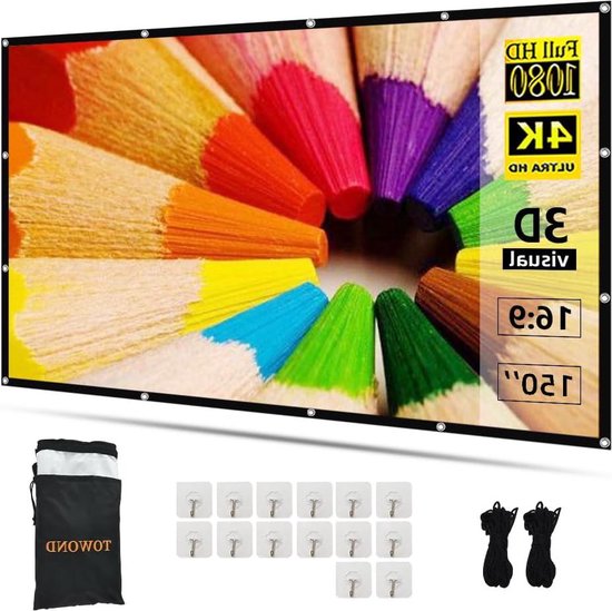 Projectiescherm 150 inch - 4K HD - Draagbaar - 150 inch - Opvouwbaar ...