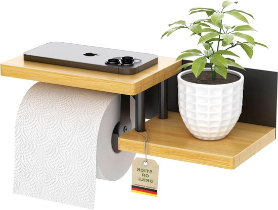 Toiletpapierhouder hout bamboe - wc-rolhouder - zwart - bamboe | bol