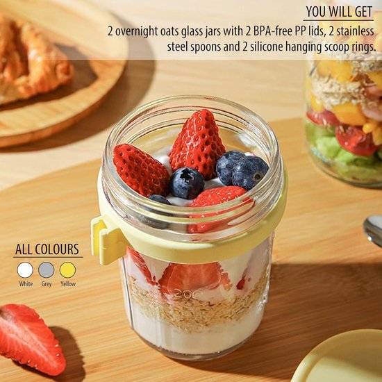 Mrs. Jones 2 Pack Overnight Haver Jars - Containers met Deksel en Lepel ...