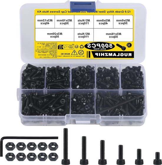 500 stuks M3 Inbus Schroevenset Zeskantkop Bout Cilinderschroeven ...