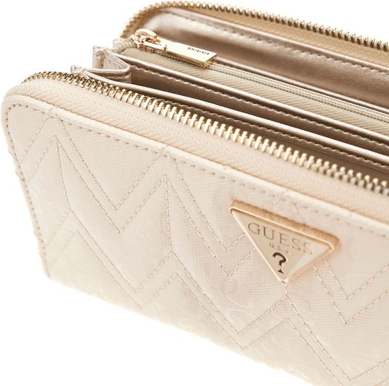 GUESS Portemonnee Adelard SLG Large Zip Around Wallet Stone Crème | bol