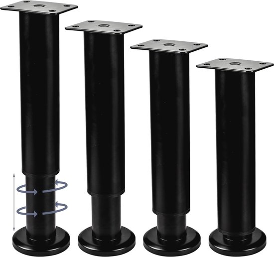 Verstelbare Meubelpoten 12-18 cm - 4 Stuks Zwart - Hulp voor Stabiele Meubels | bol