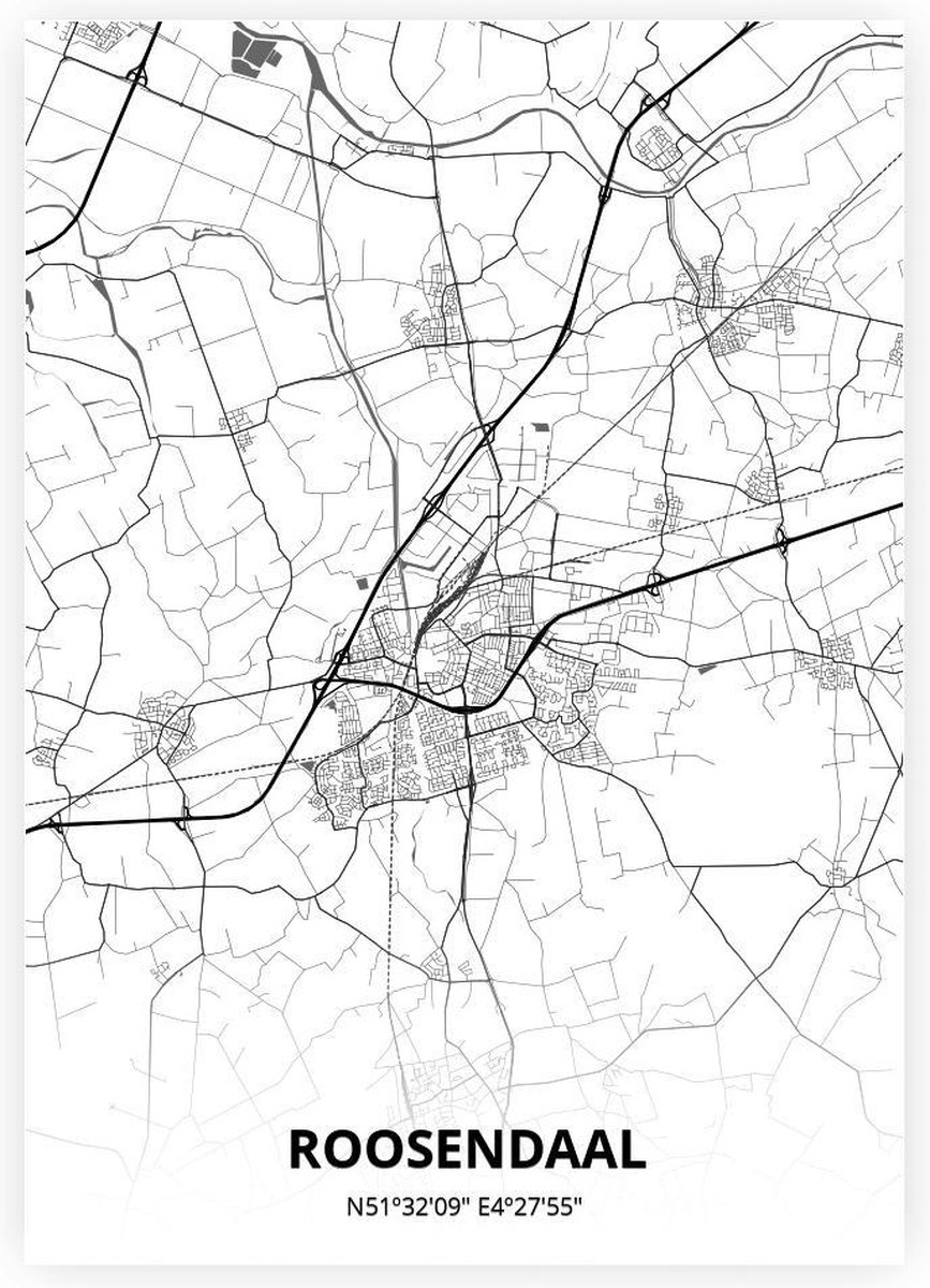 Roosendaal plattegrond - A4 poster - Zwart witte stijl | bol