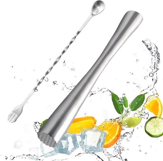Cocktailstamper, roestvrij staal, mojito, stamper met cocktaillepel ...