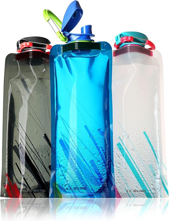 Drinkzak met karabijnhaak, 3 stuks, waterfles 0,7 liter, reservoir/zak ...