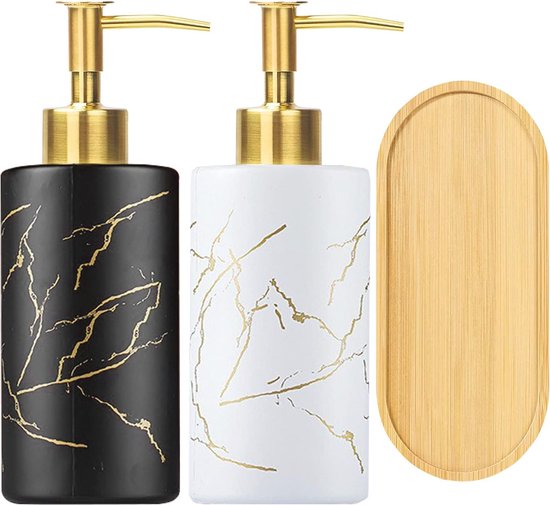 Stylische zeepdispenserset 320 ml met lade en pomp - Marmeren stijl ...