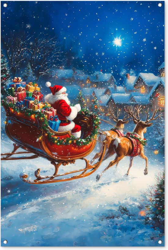 Tuinposter 80x120 cm - Tuindecoratie Kerstman - Rendier - Kerst ...