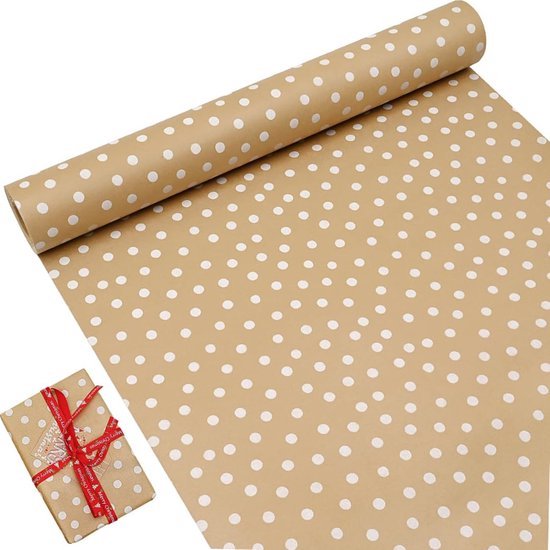 Roll Package Kerst Cadeau Inpakpapier 43cm x 15M Kraft Papier met Witte ...